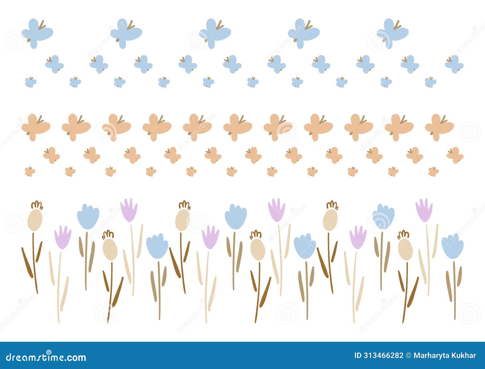 Spring or Summer Border Pattern. Set of Aesthetic Flowers and ...