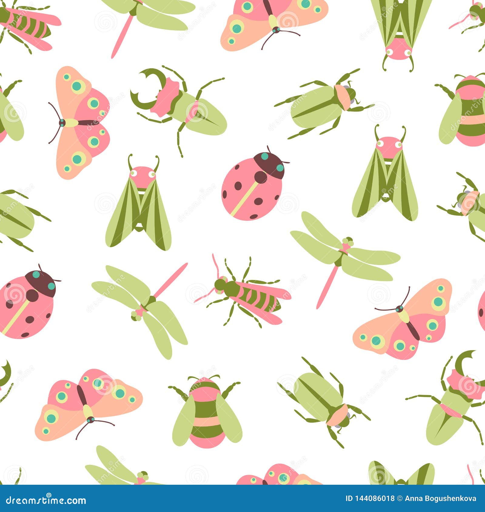 Spring and Summer Botanic Vector Seamless Pattern. Insects Spring ...