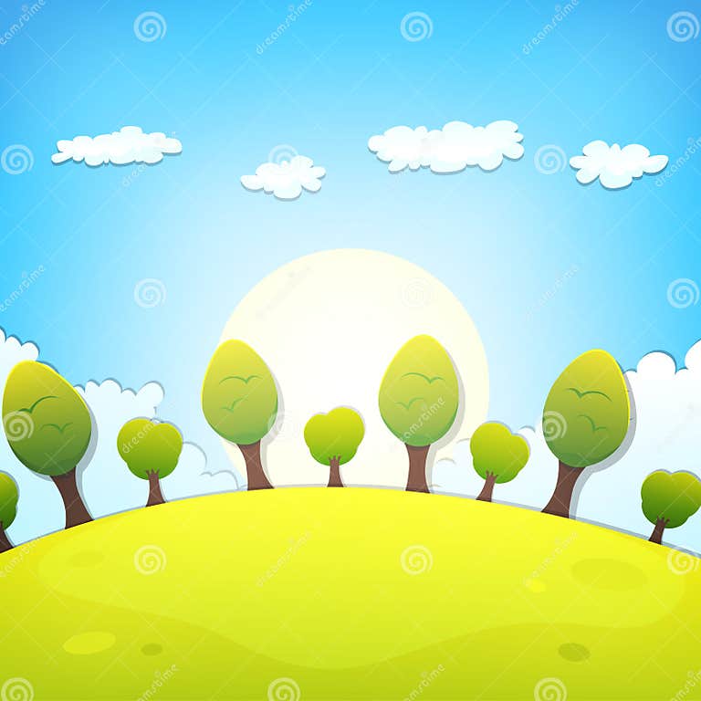 Spring or Summer Cartoon Landscape Stock Vector - Illustration of ...