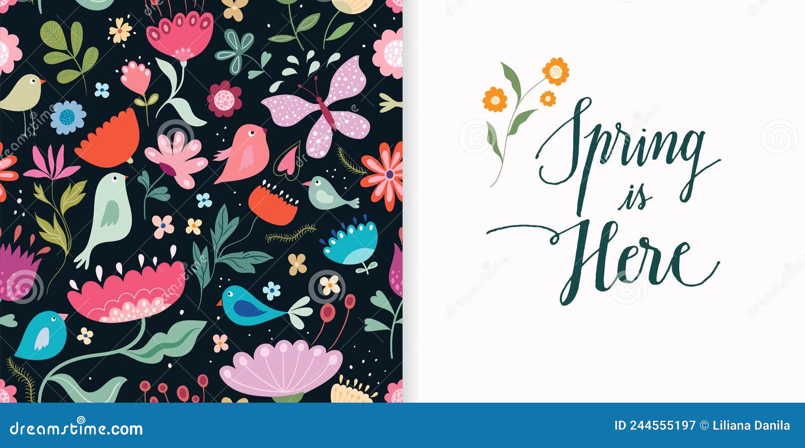 Spring and Summer Set with Floral Seamless Pattern, Wallpaper ...