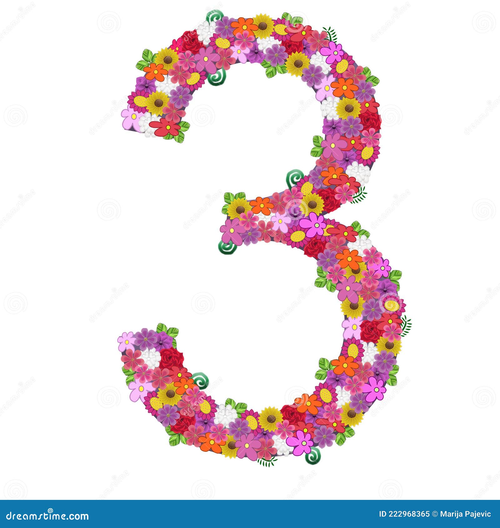 Number 3 flowers stock vector. Illustration of nature - 222968365
