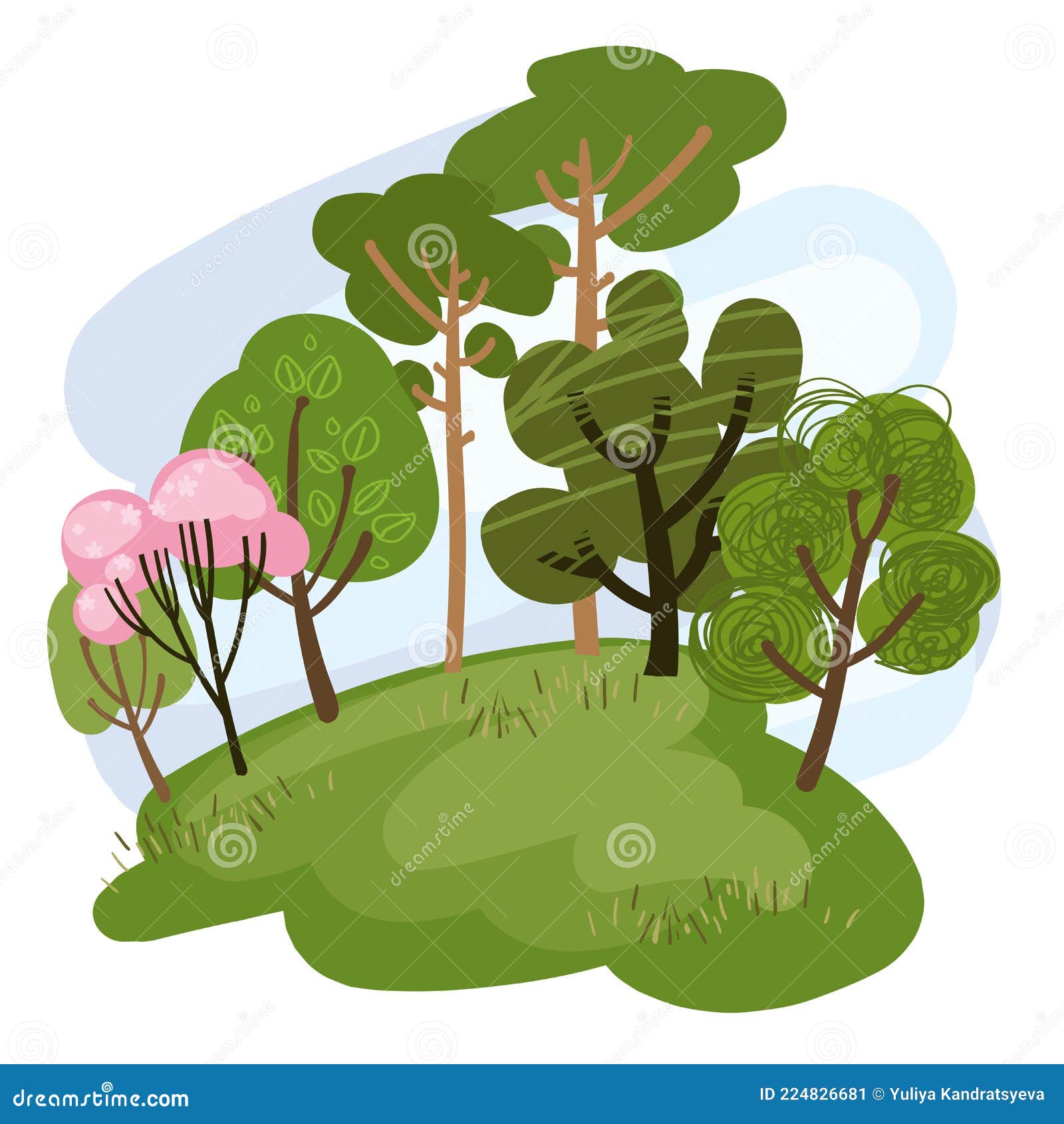 Spring or Summer Forest Landscape. Cartoon Forest Vector Illustration ...