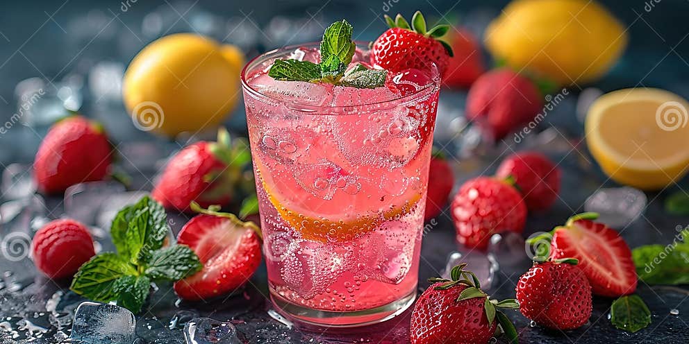 Spring or Summer Refreshing Cold Cocktail or Mocktail with Berries and ...