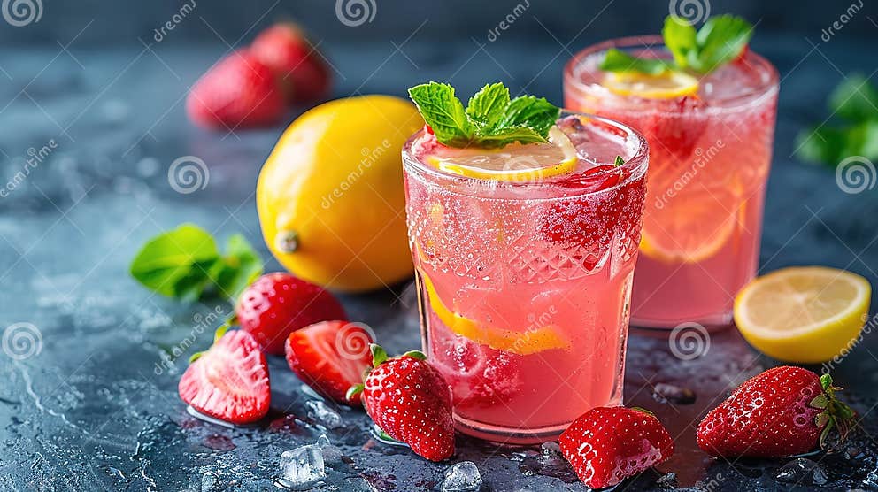 Spring or Summer Refreshing Cold Cocktail or Mocktail with Berries and ...