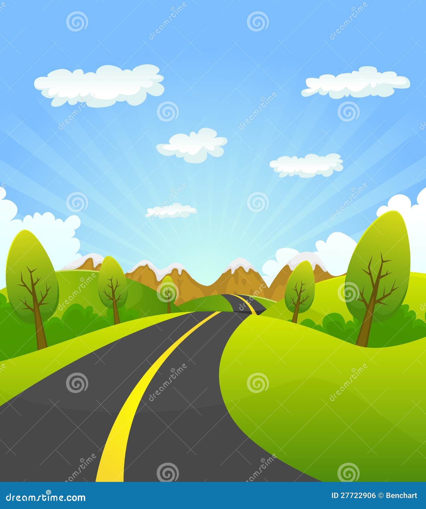 Spring or Summer Road To the Mountain Stock Vector - Illustration of ...