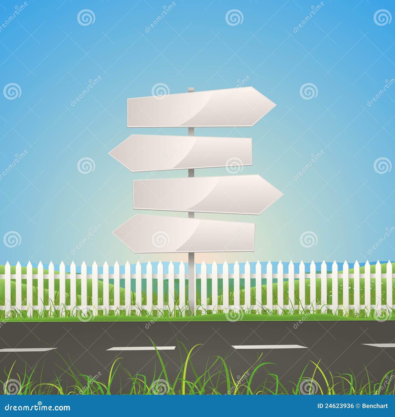 Spring or Summer Road with White Arrow Signs Stock Vector ...