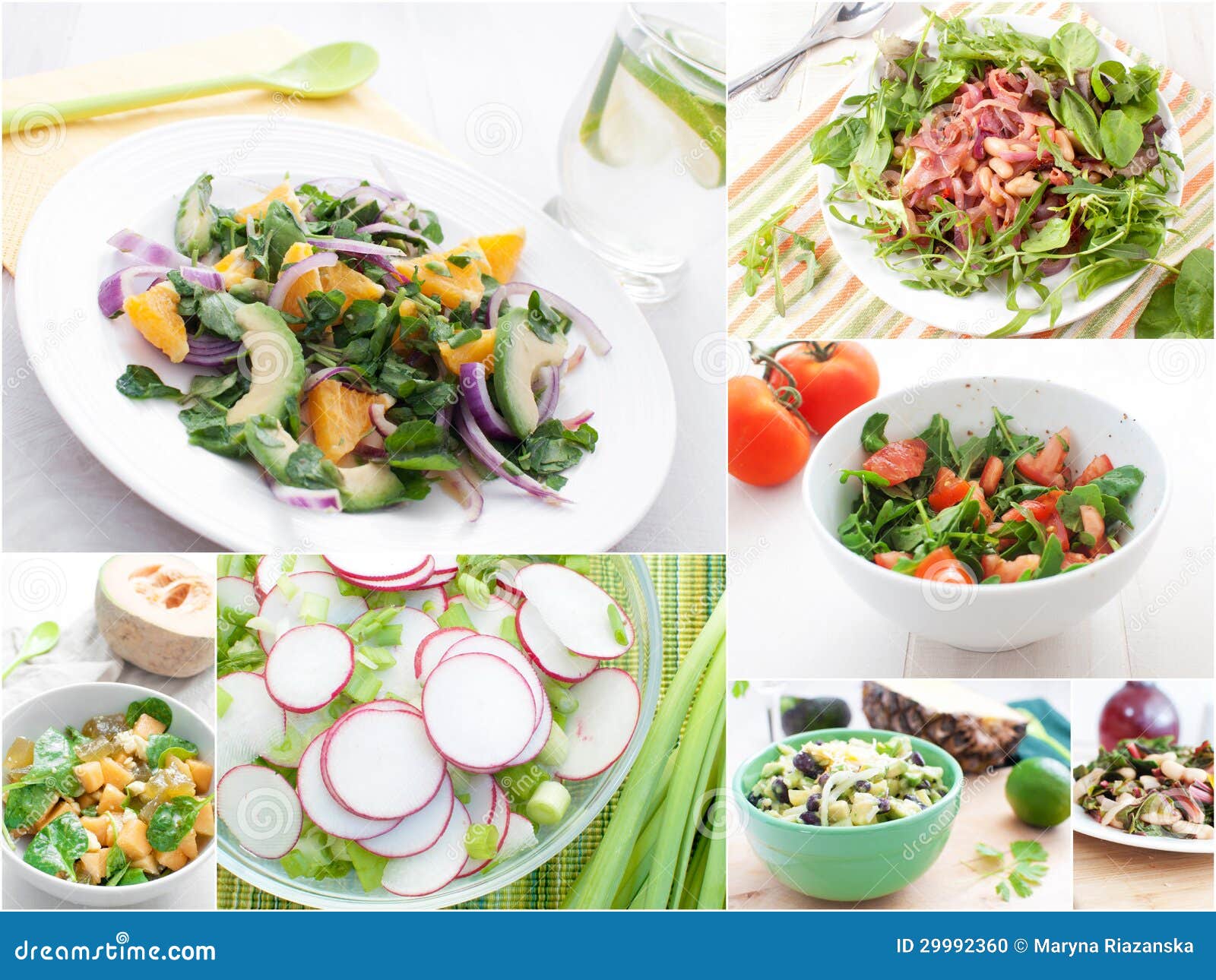 Spring and Summer Salads Collage Stock Photo - Image of dressing ...