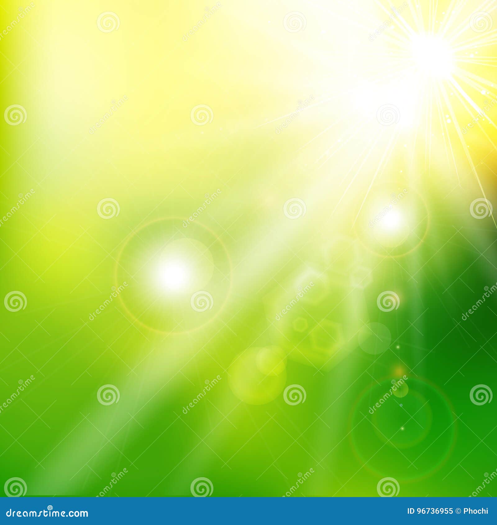Spring Summer Sunlight Flare Abstract Green Color Background. Vector ...