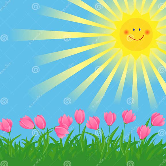 Spring sun and flowers stock vector. Illustration of season - 18968165