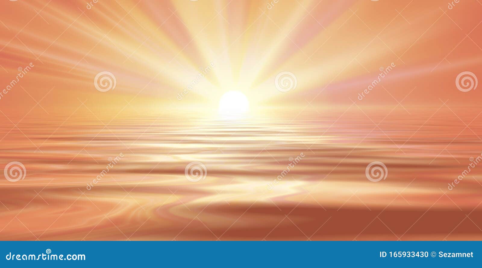 Spring Sun Rays Water Reflection Pink Red Sky. Stock Illustration ...