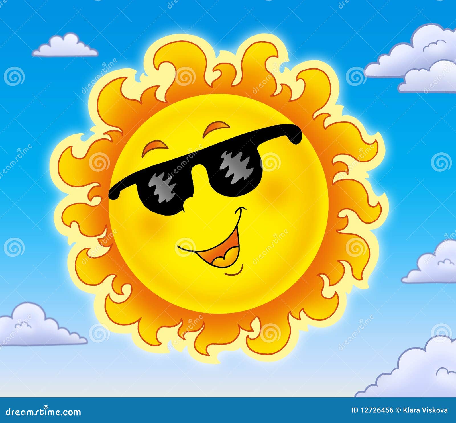 Spring Sun with Sunglasses on Sky Stock Illustration - Illustration of ...