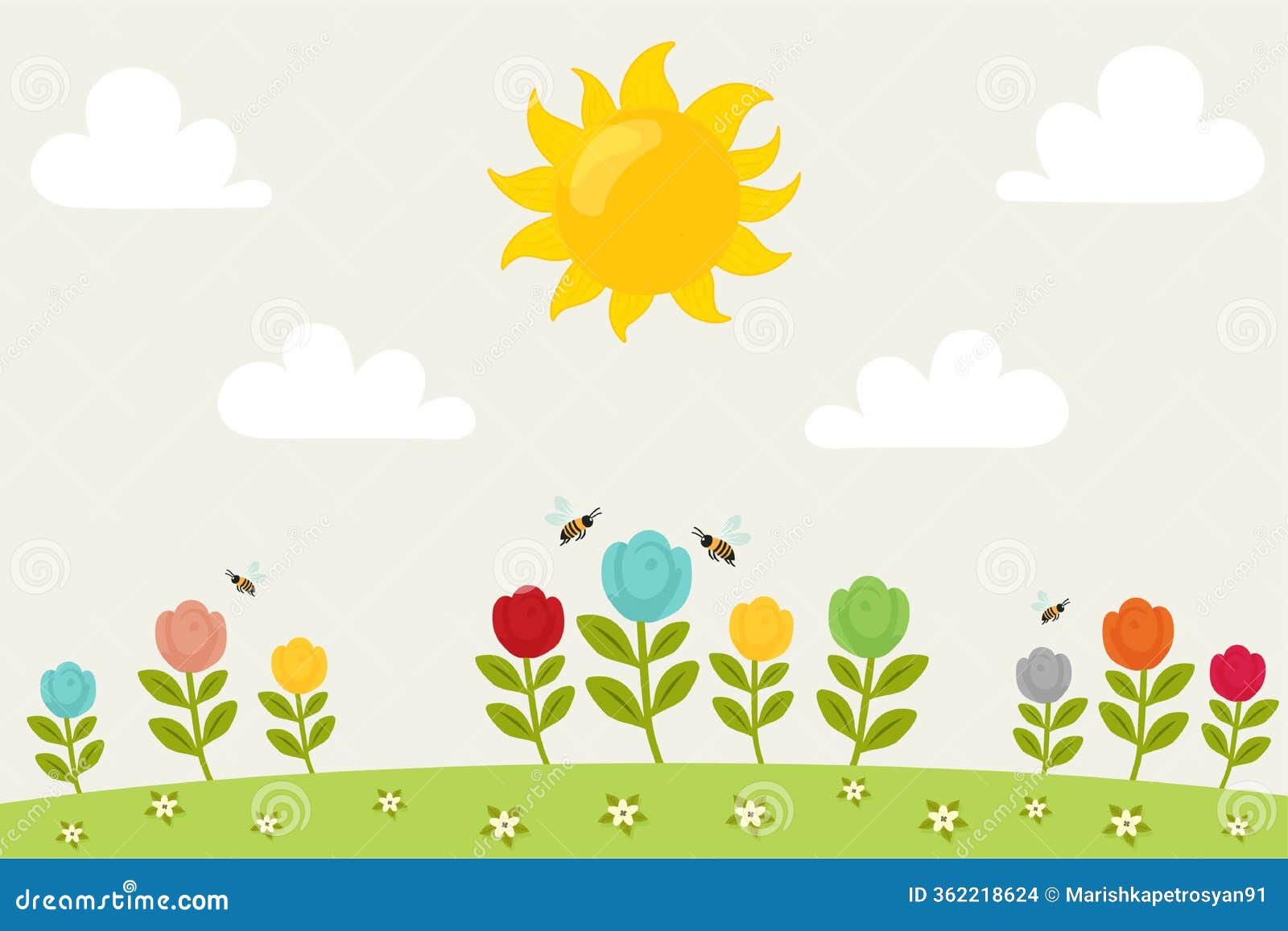 Spring Sunny Day Flat Vector Illustration Stock Illustration ...