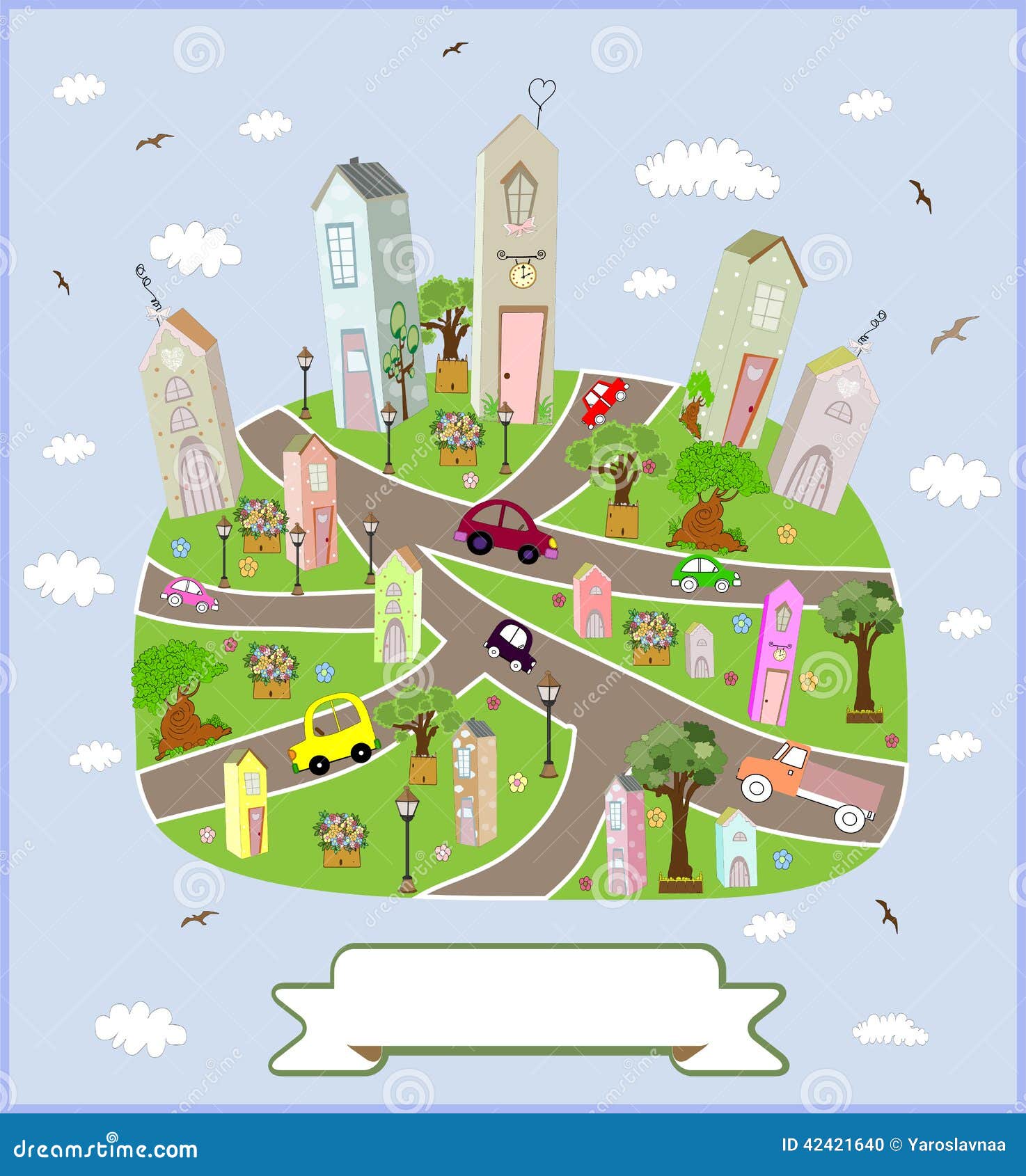 Spring Sunny Town. Vector Illustration Stock Vector - Illustration of ...