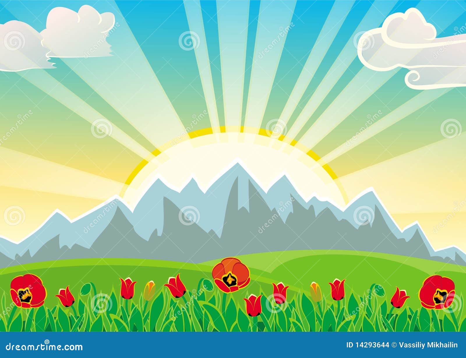 Spring sunrise stock vector. Illustration of nature, light - 14293644