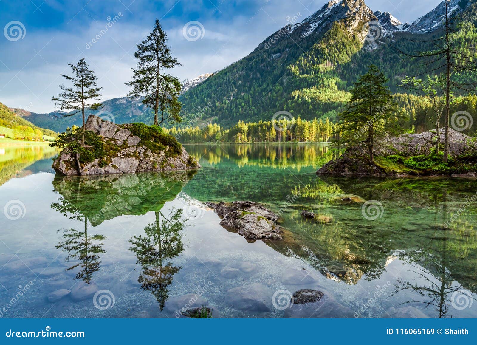 Spring Sunrise at Hintersee Lake in Alps, Germany Stock Image - Image ...