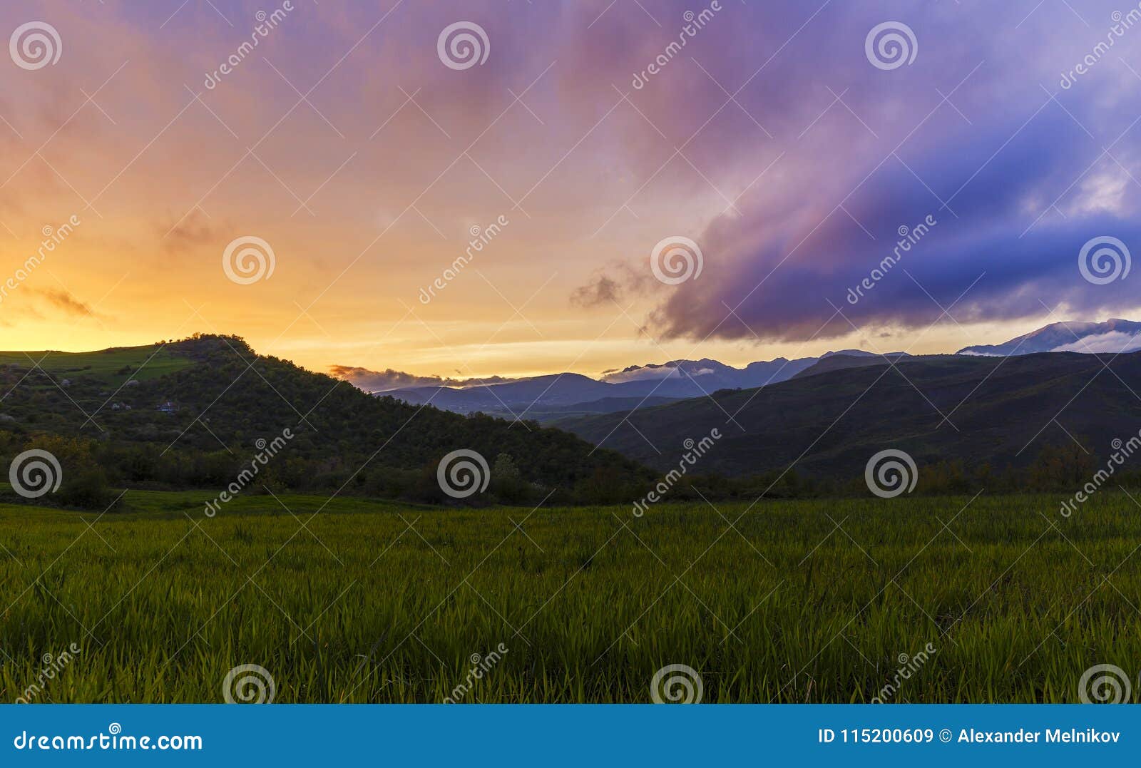 Spring Sunset in the Mountains Stock Image - Image of dusk, background ...