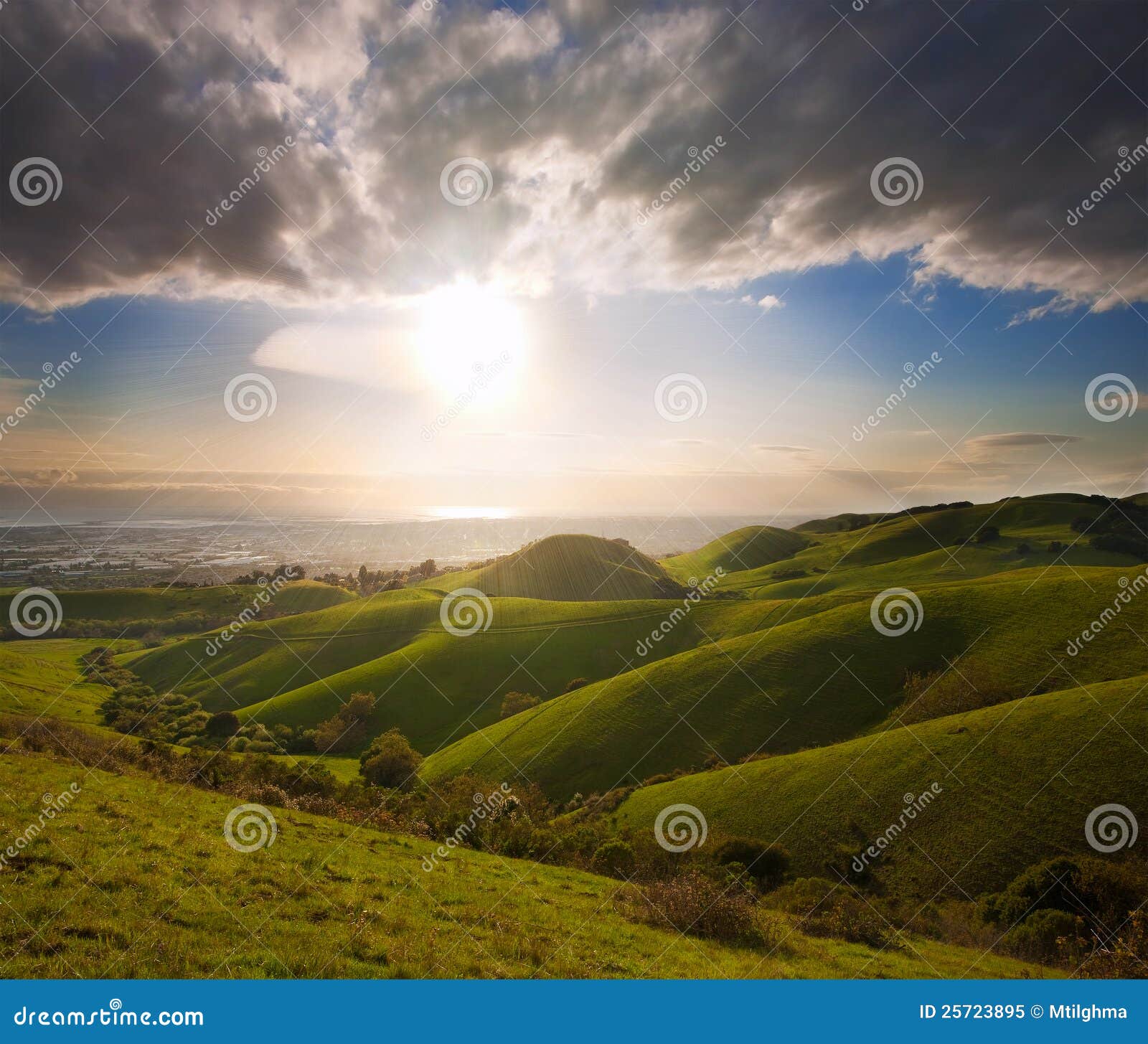 Spring Sunset Over Green Hills Stock Image - Image of lush, hilly: 25723895