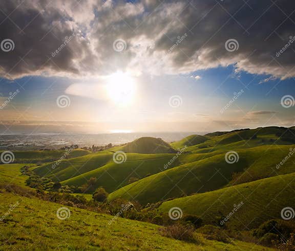 Spring Sunset Over Green Hills Stock Image - Image of lush, hilly: 25723895