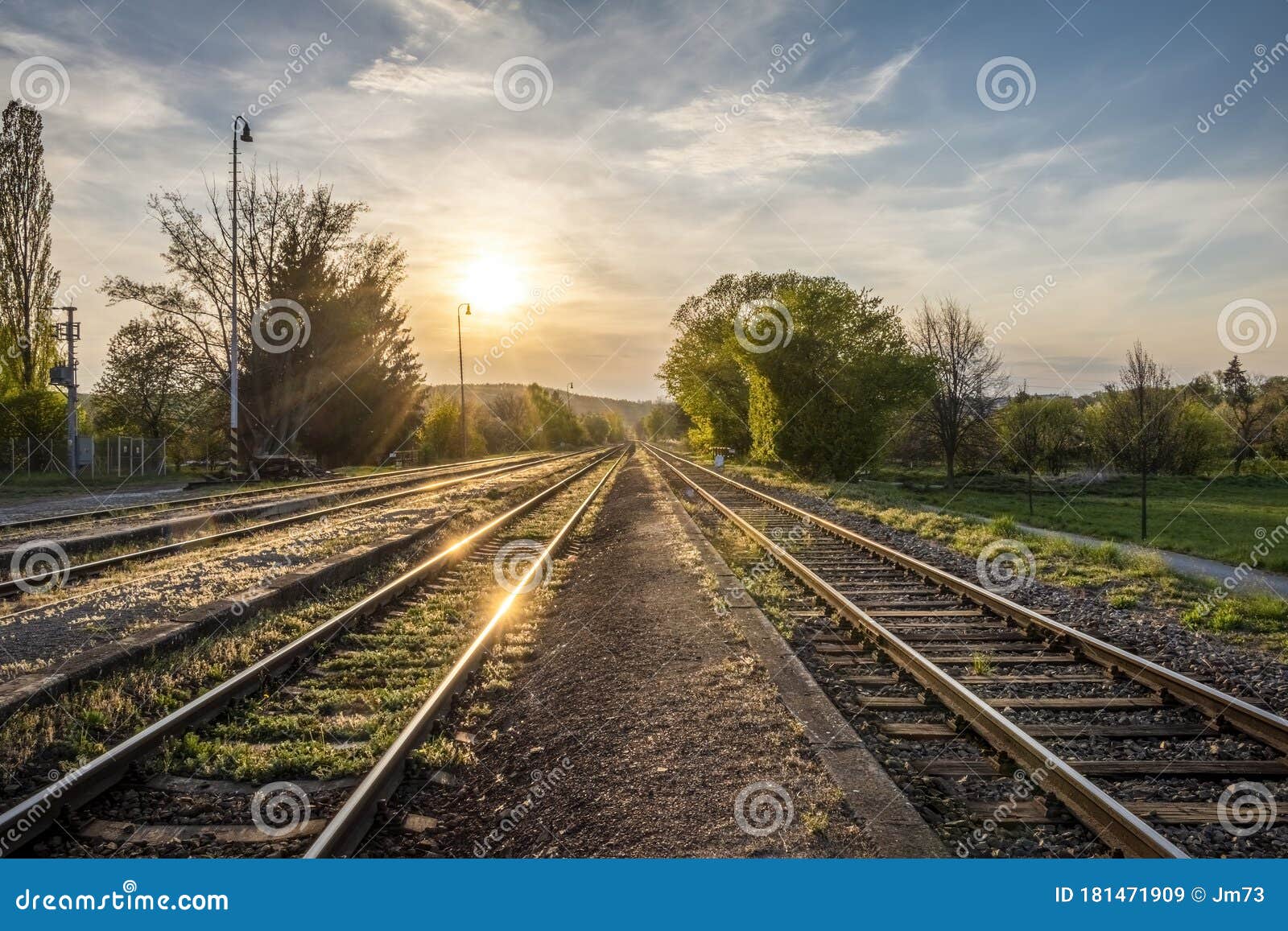 Spring Sunset on Railway Tracks Stock Image - Image of public, rail ...