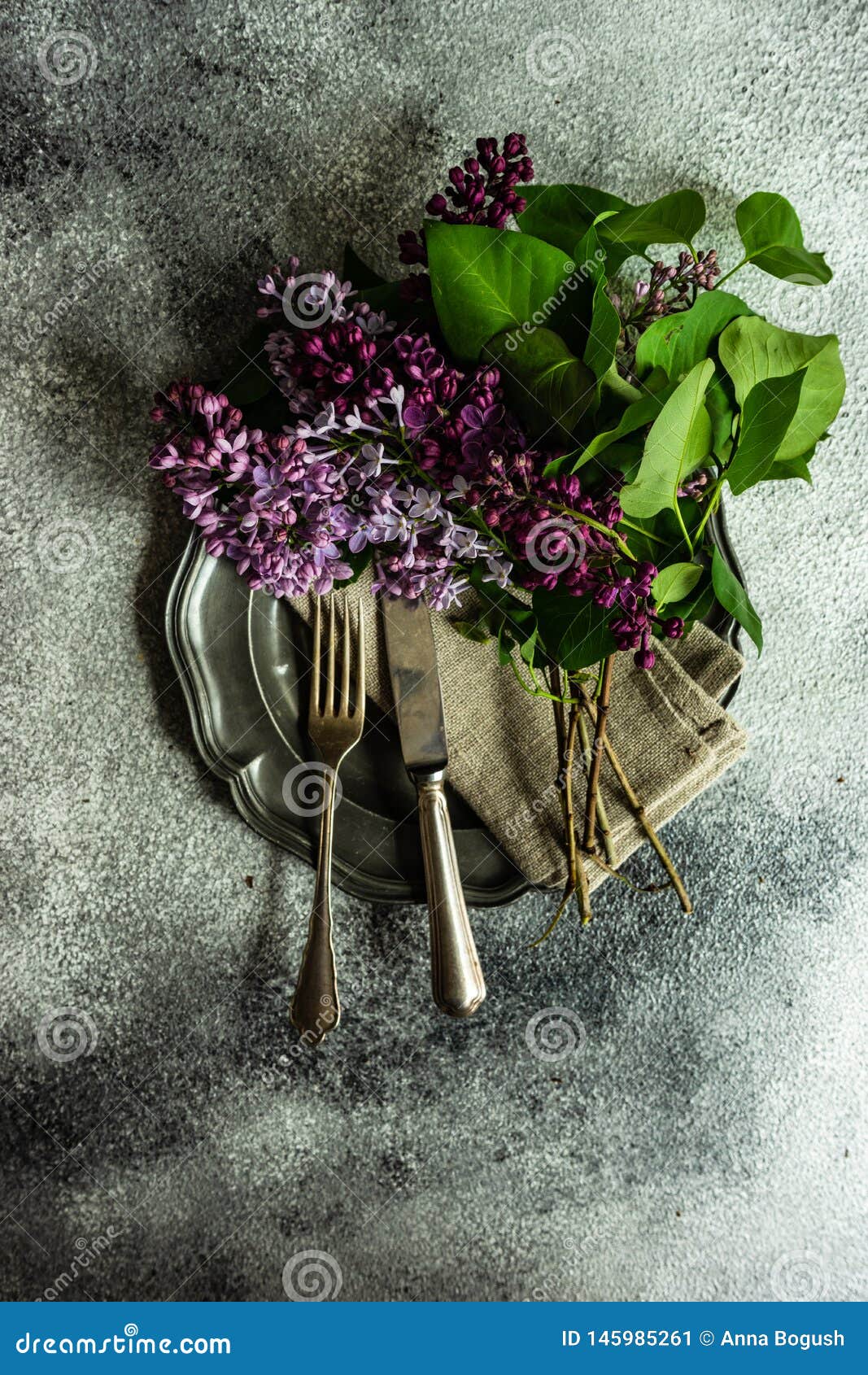 Spring Table Setting with Lilac Stock Image - Image of dinnerware ...