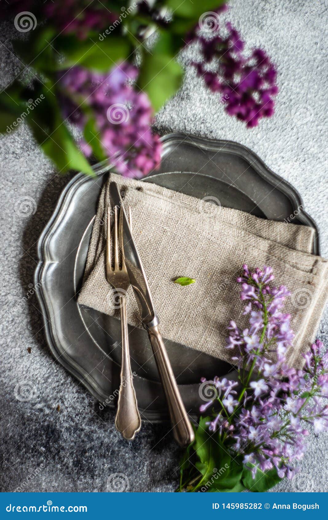 Spring Table Setting with Lilac Stock Photo - Image of card, setting ...