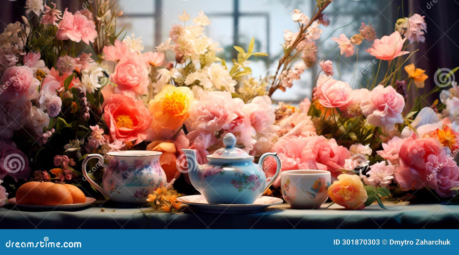 Spring Tea Party, Background with a Charming Tea Party Surrounded by ...