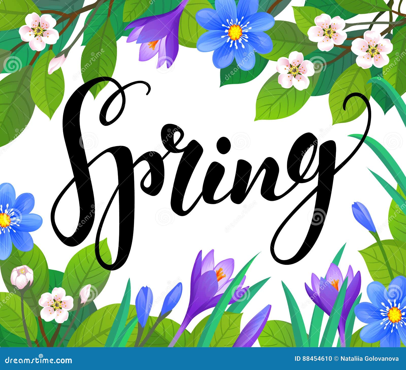 Spring Text on Floral Background. Stock Vector - Illustration of crocus ...