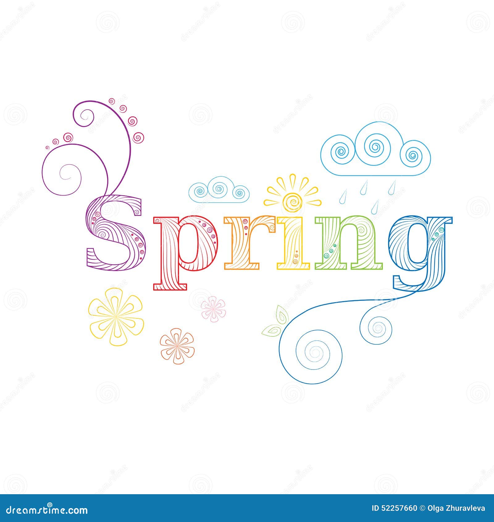 Spring text stock vector. Illustration of cloud, color - 52257660