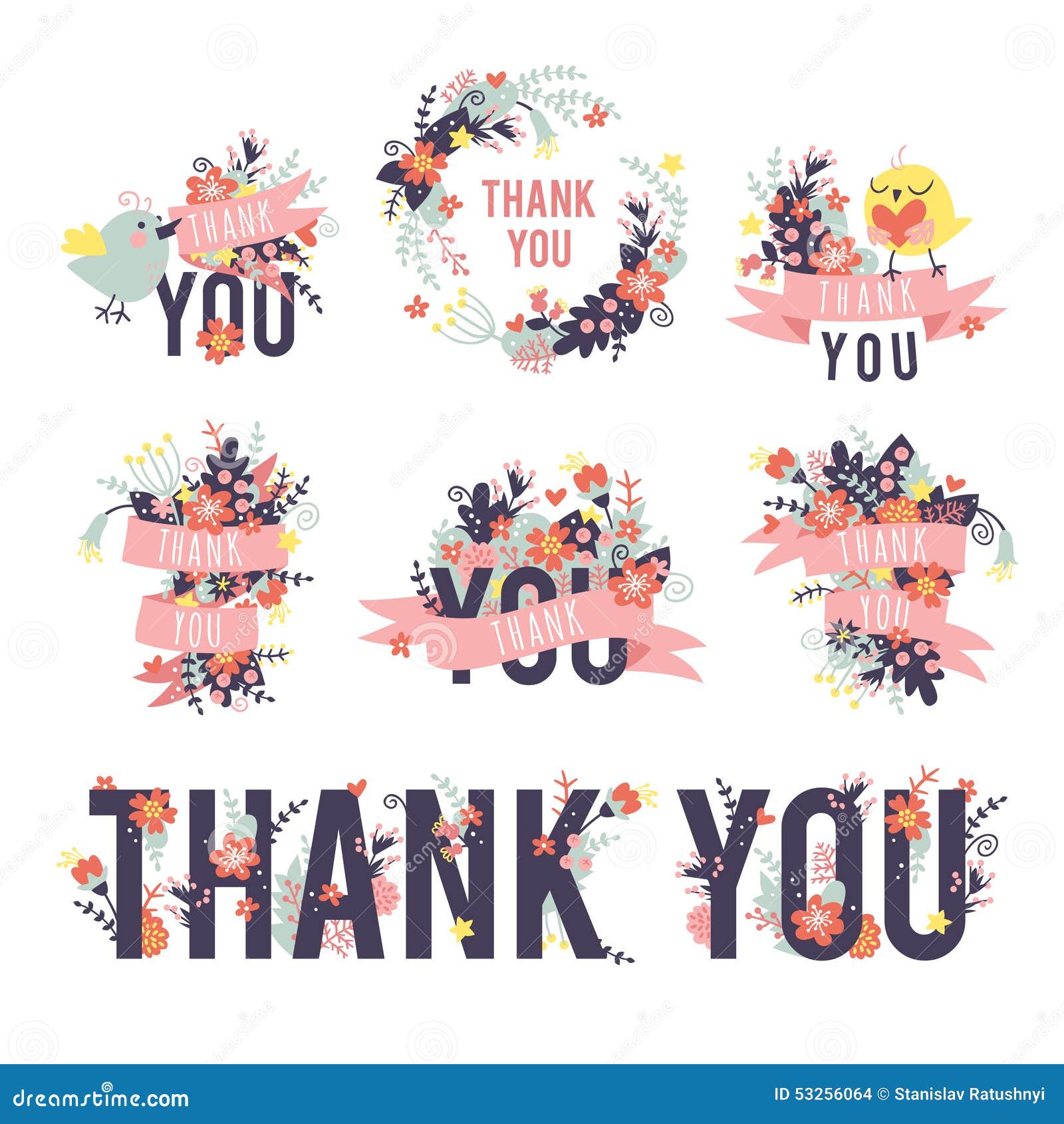 Spring thank you set stock vector. Illustration of authentic - 53256064