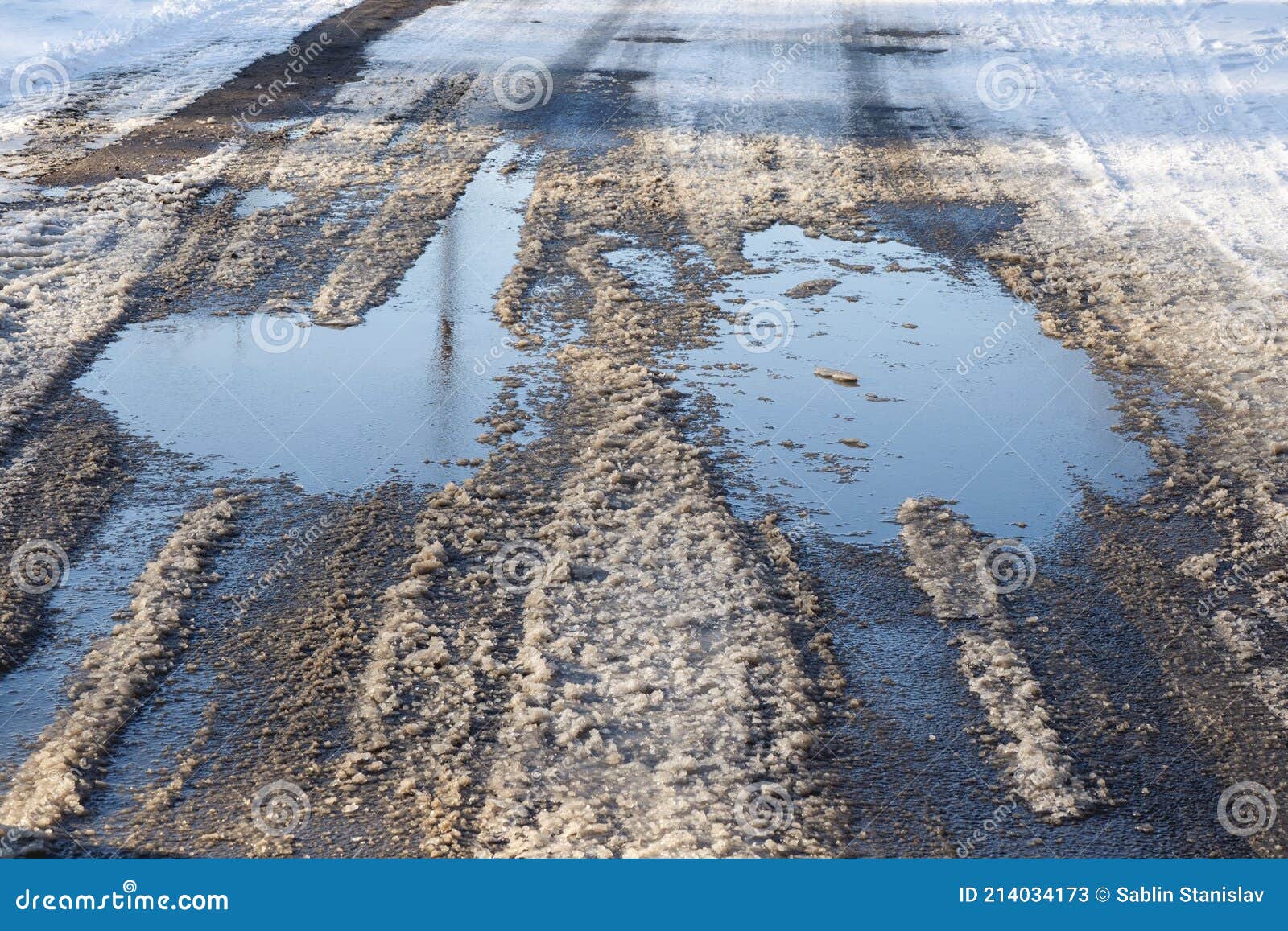 Spring Thaw. Puddles of Melted Snow on the Street Stock Image - Image ...