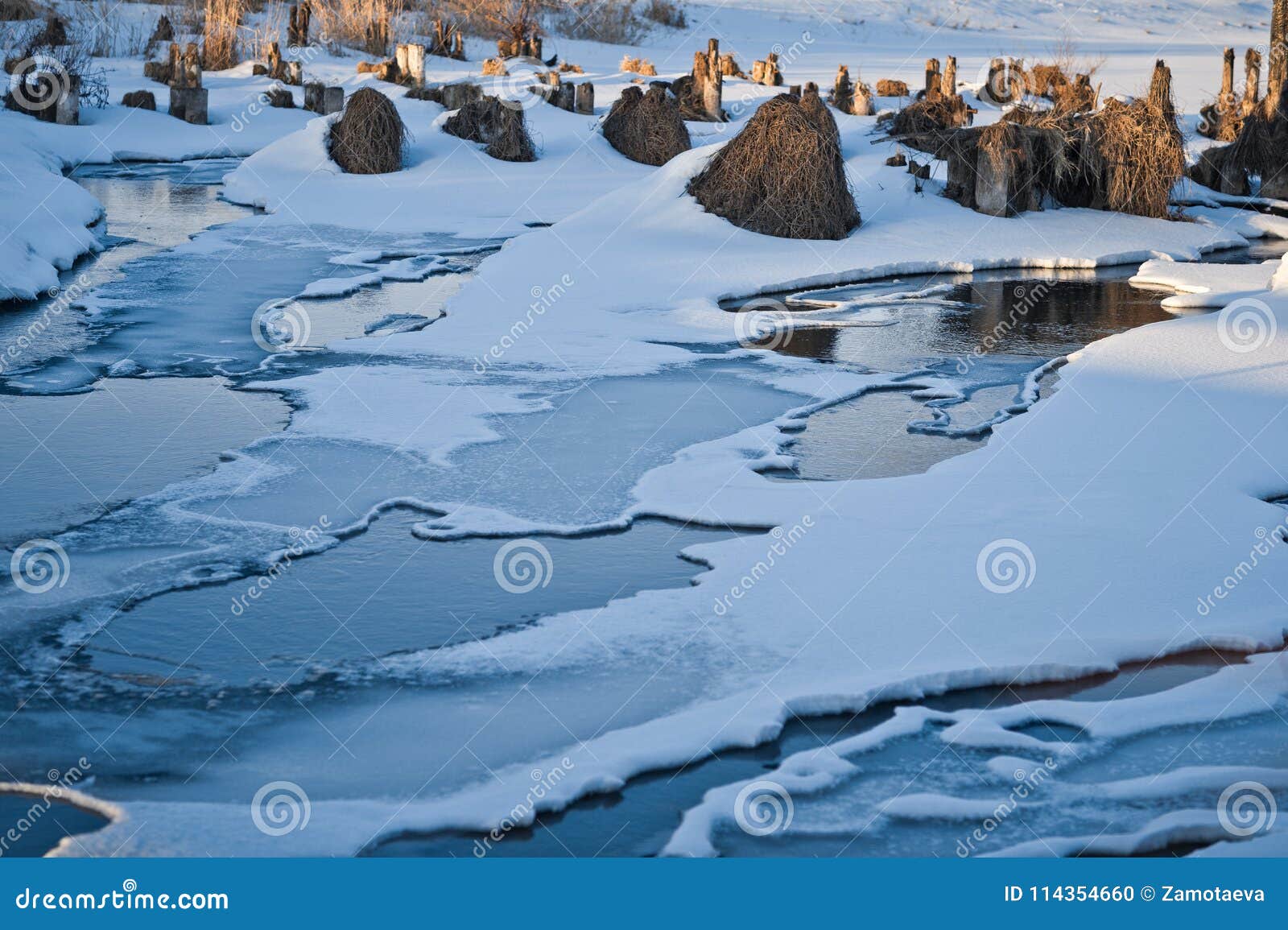 Spring Thaw on a Small River 1024. Stock Photo - Image of snow, water ...