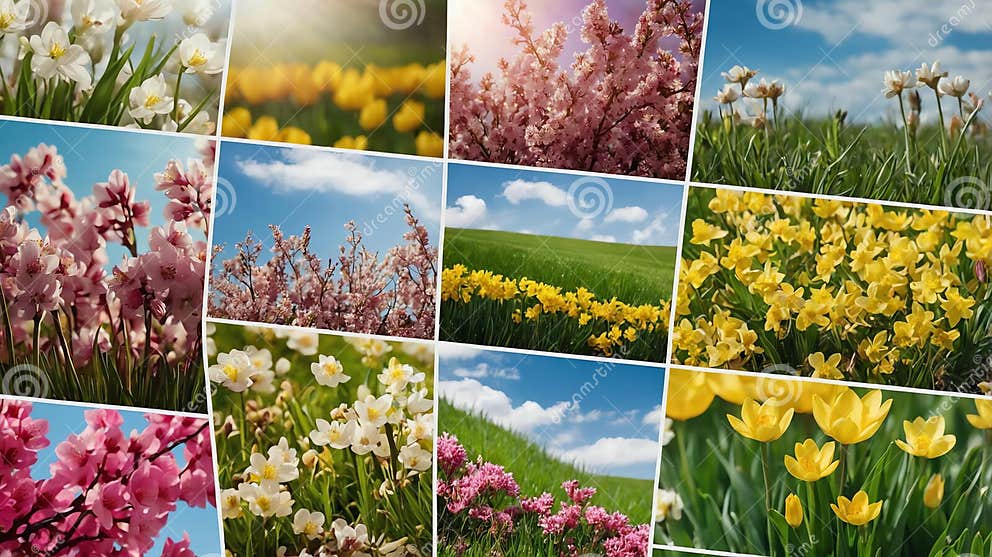Spring Theme Diagonal Picture Collage Banner Ai Generated Stock ...