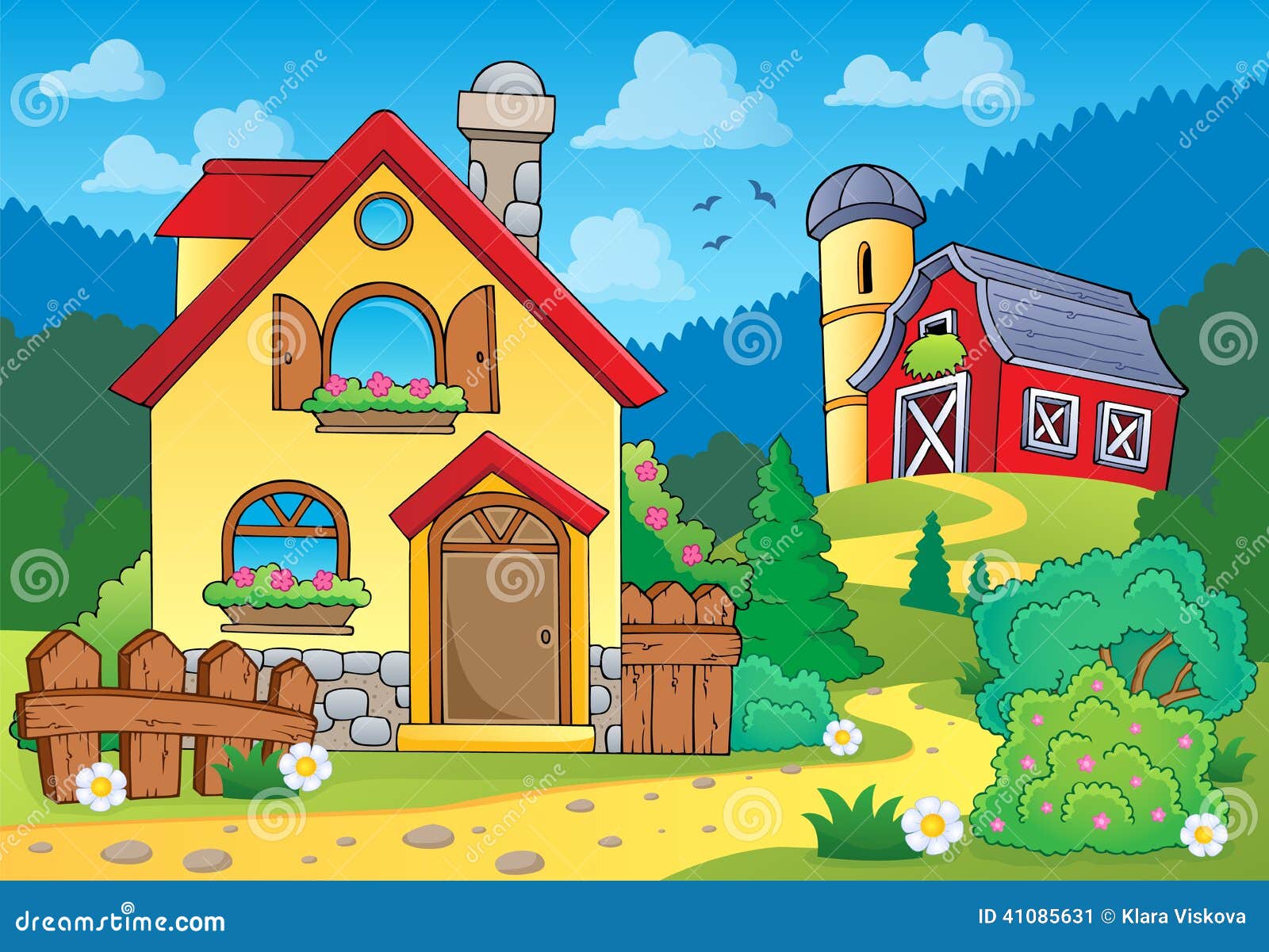 Spring theme with house 1 stock vector. Illustration of countryside ...
