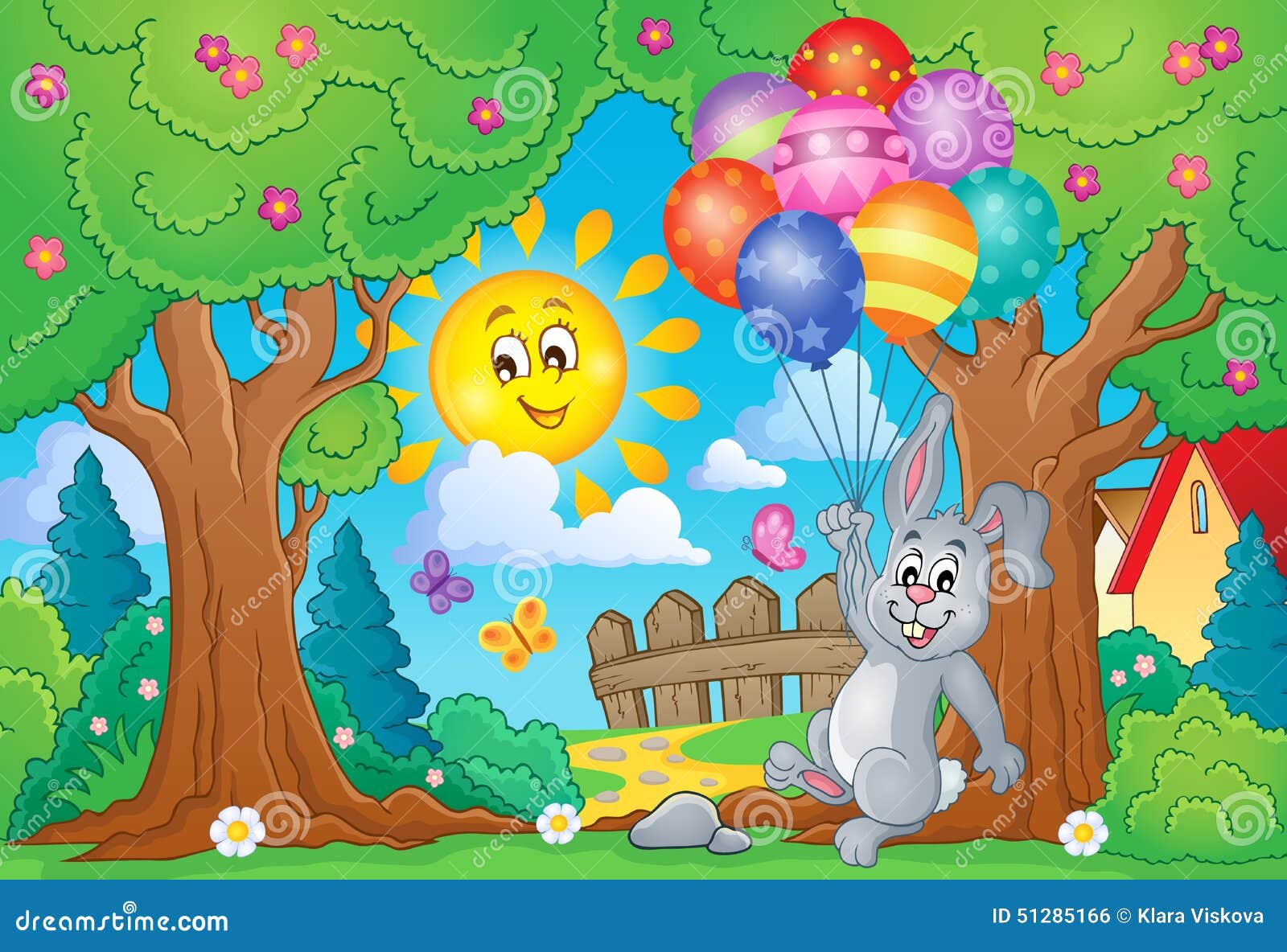 Spring Theme with Rabbit and Balloons Stock Vector - Illustration of ...