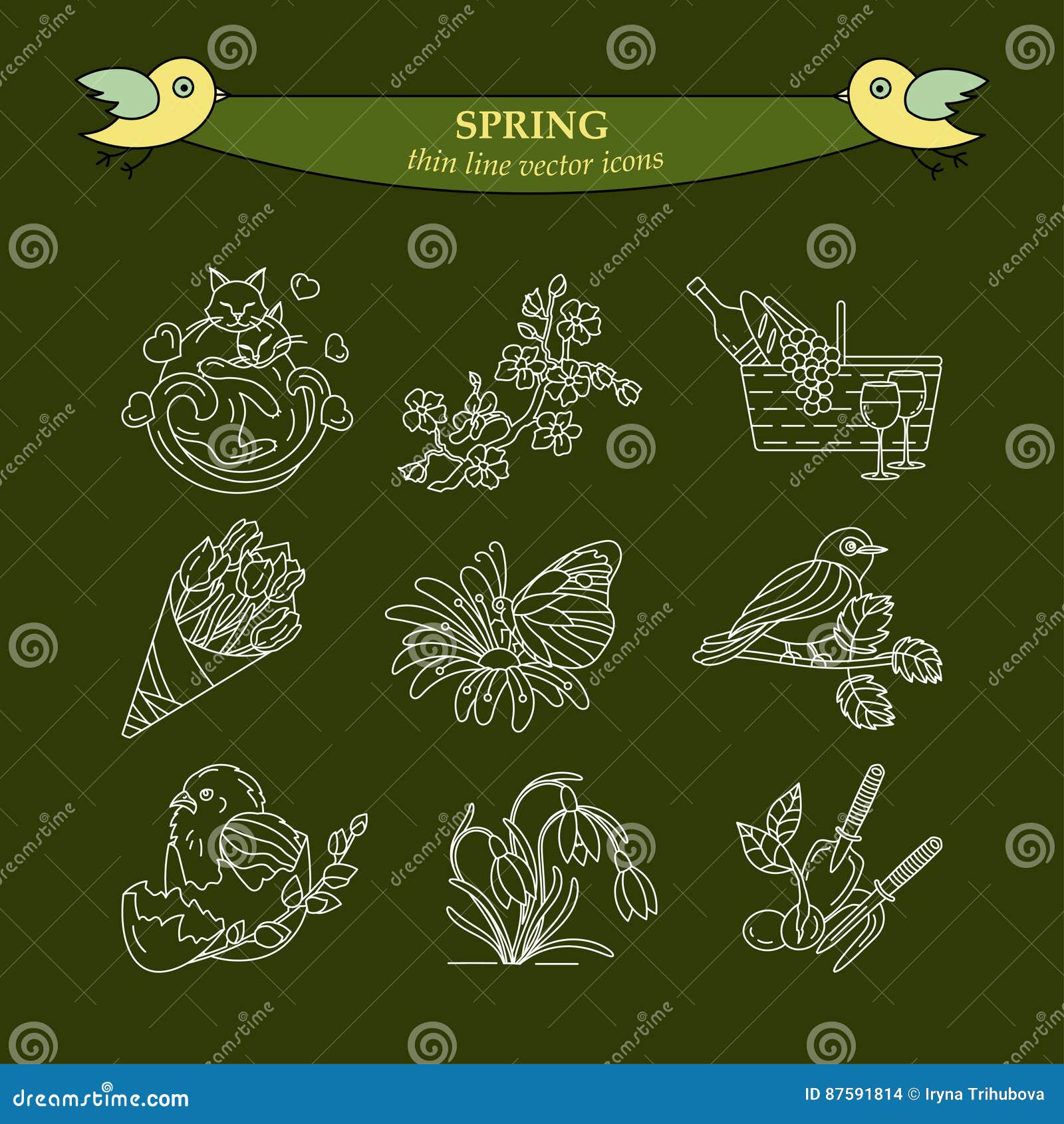 Spring Thin Line Vector Icons. Stock Vector - Illustration of emblem ...