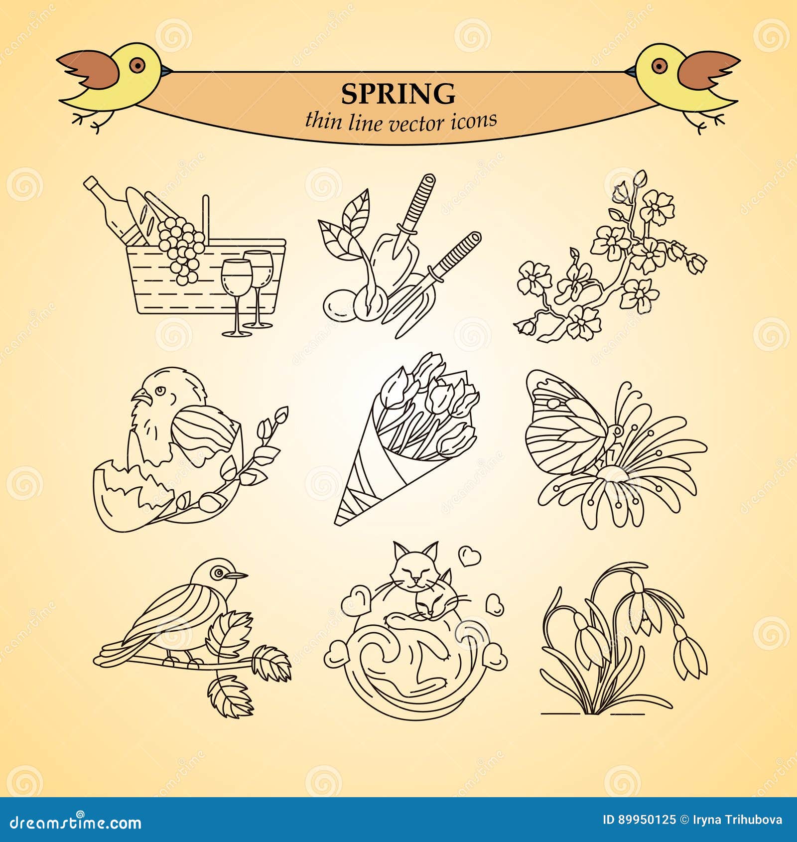 Spring Thin Line Vector Icons. Stock Vector - Illustration of emblem ...