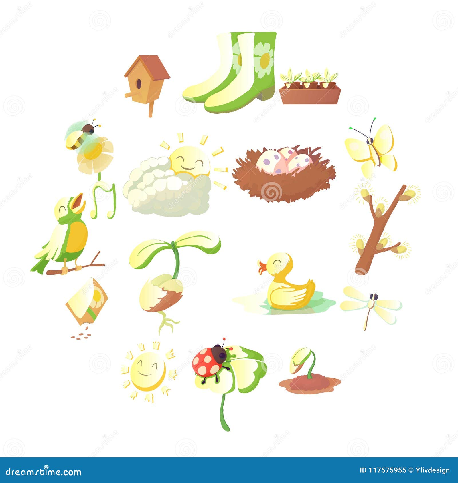 Spring Things Icons Set, Cartoon Style Stock Vector - Illustration of ...