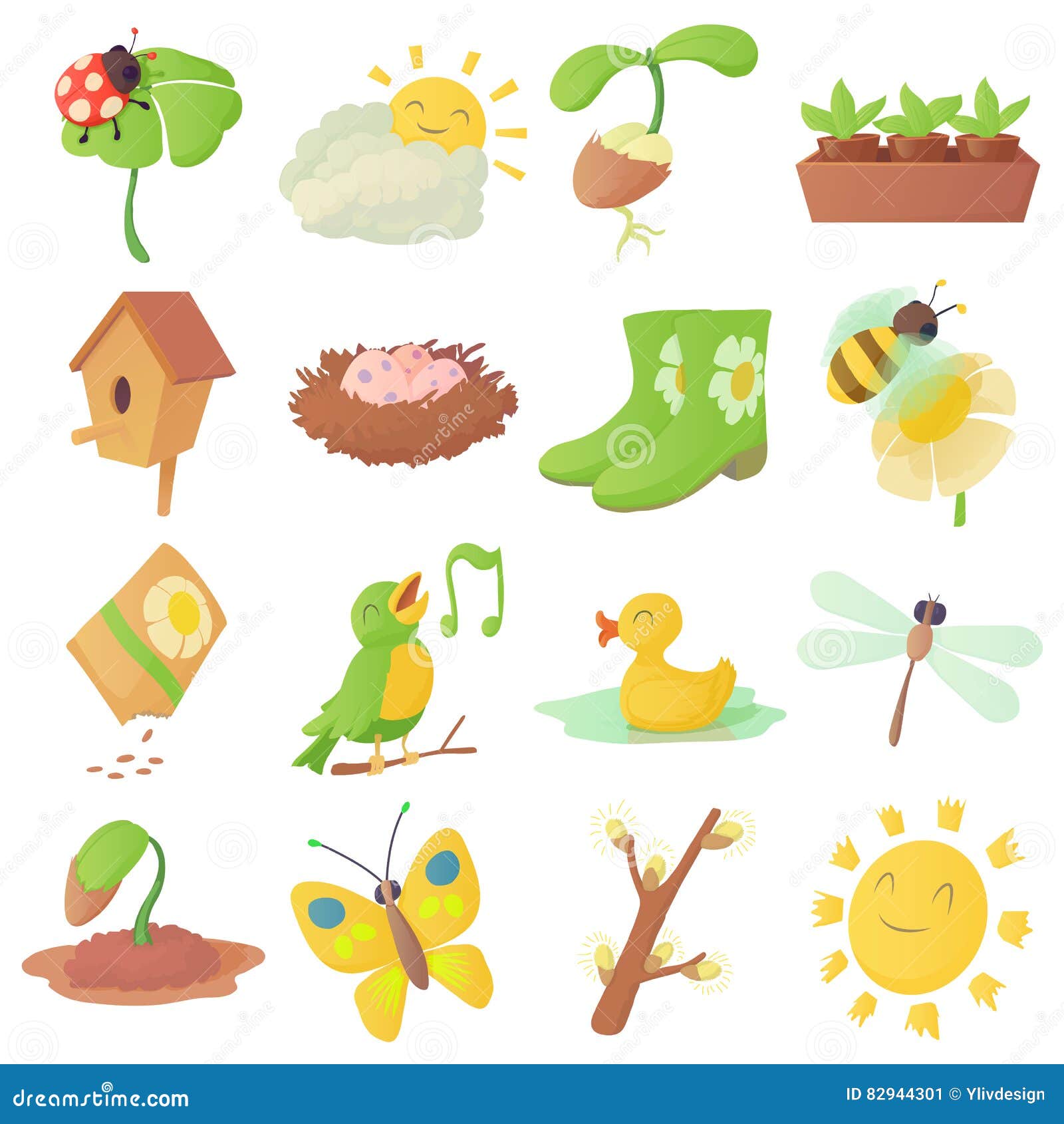 Spring Things Icons Set, Cartoon Style Stock Vector - Illustration of ...