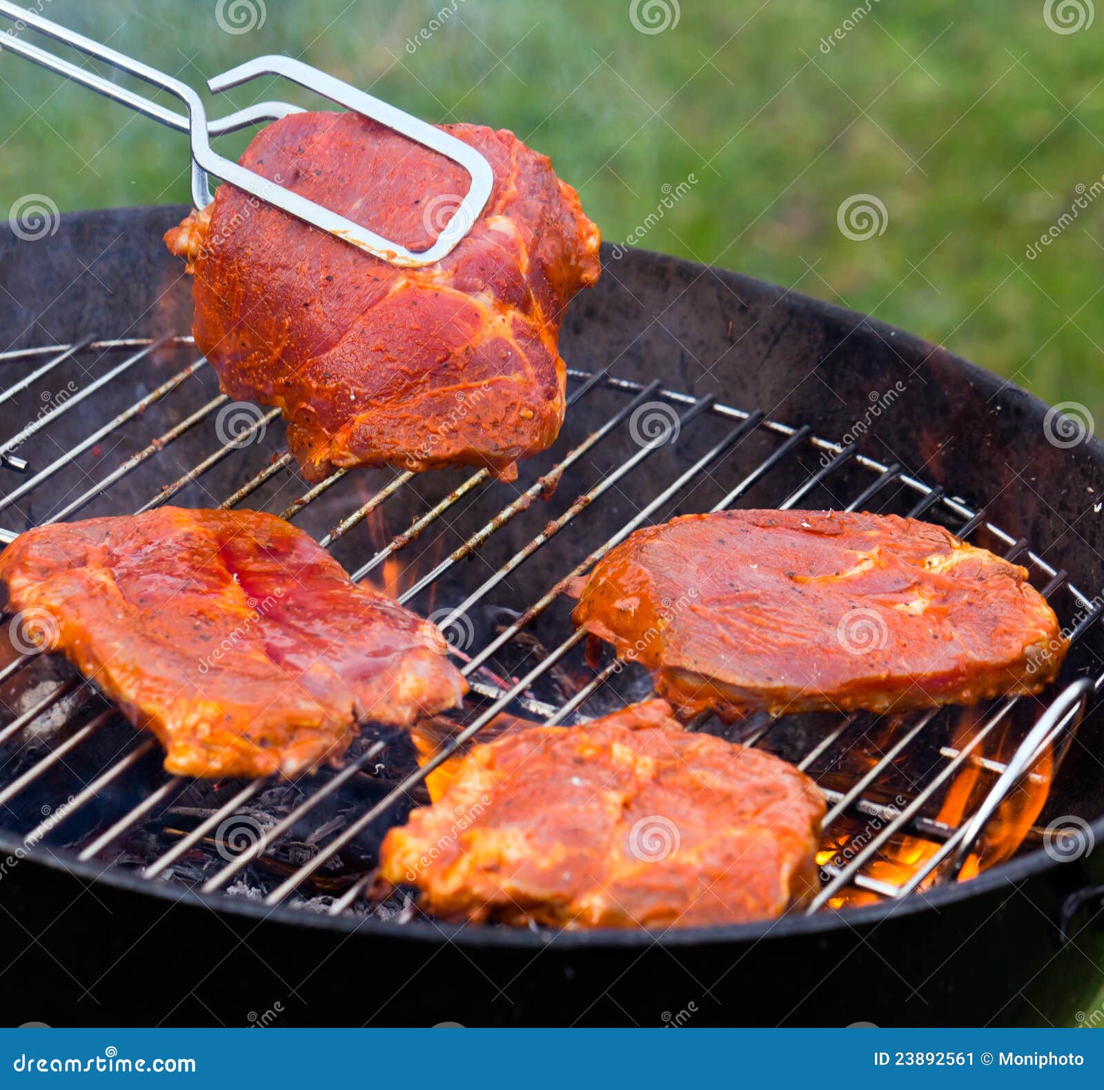 Spring Time,Barbecue in the Garden with Steaks Stock Image - Image of ...