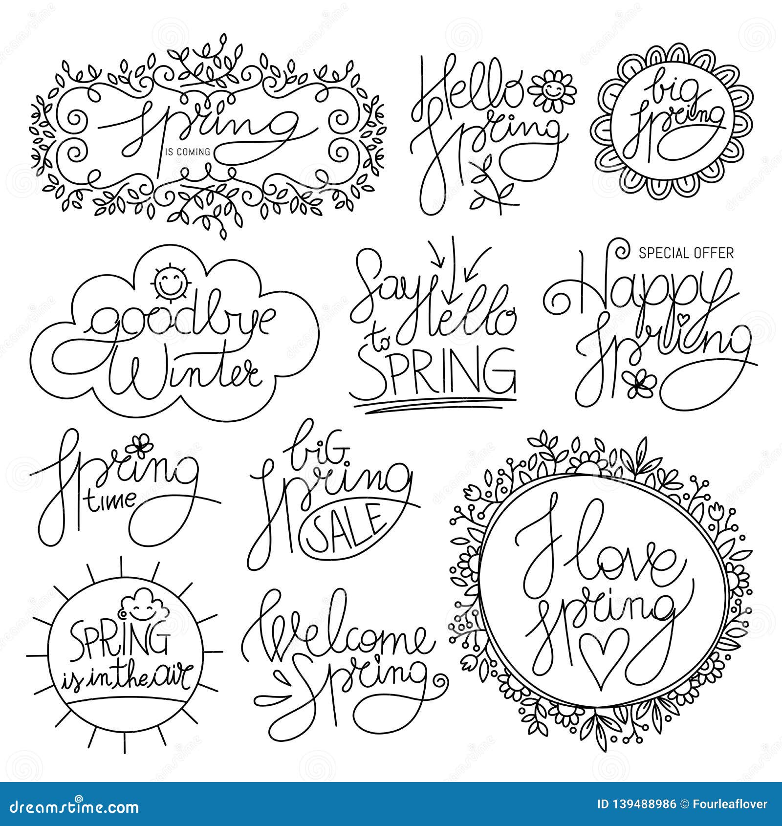Spring Time Calligraphy Set Stock Vector - Illustration of calling ...