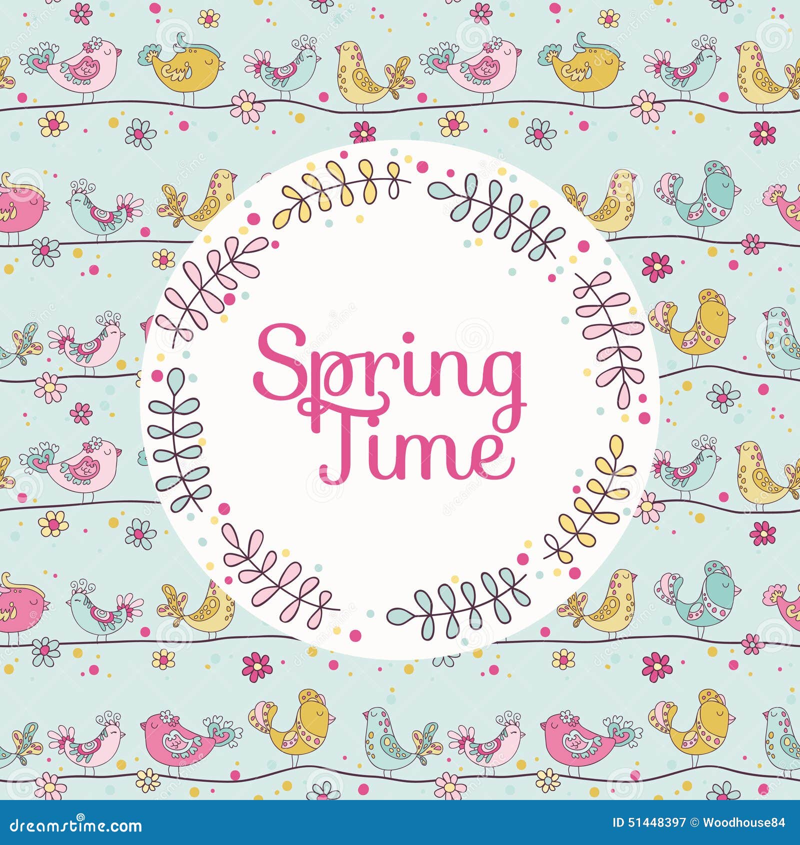 Spring Time Card stock vector. Illustration of doodle - 51448397