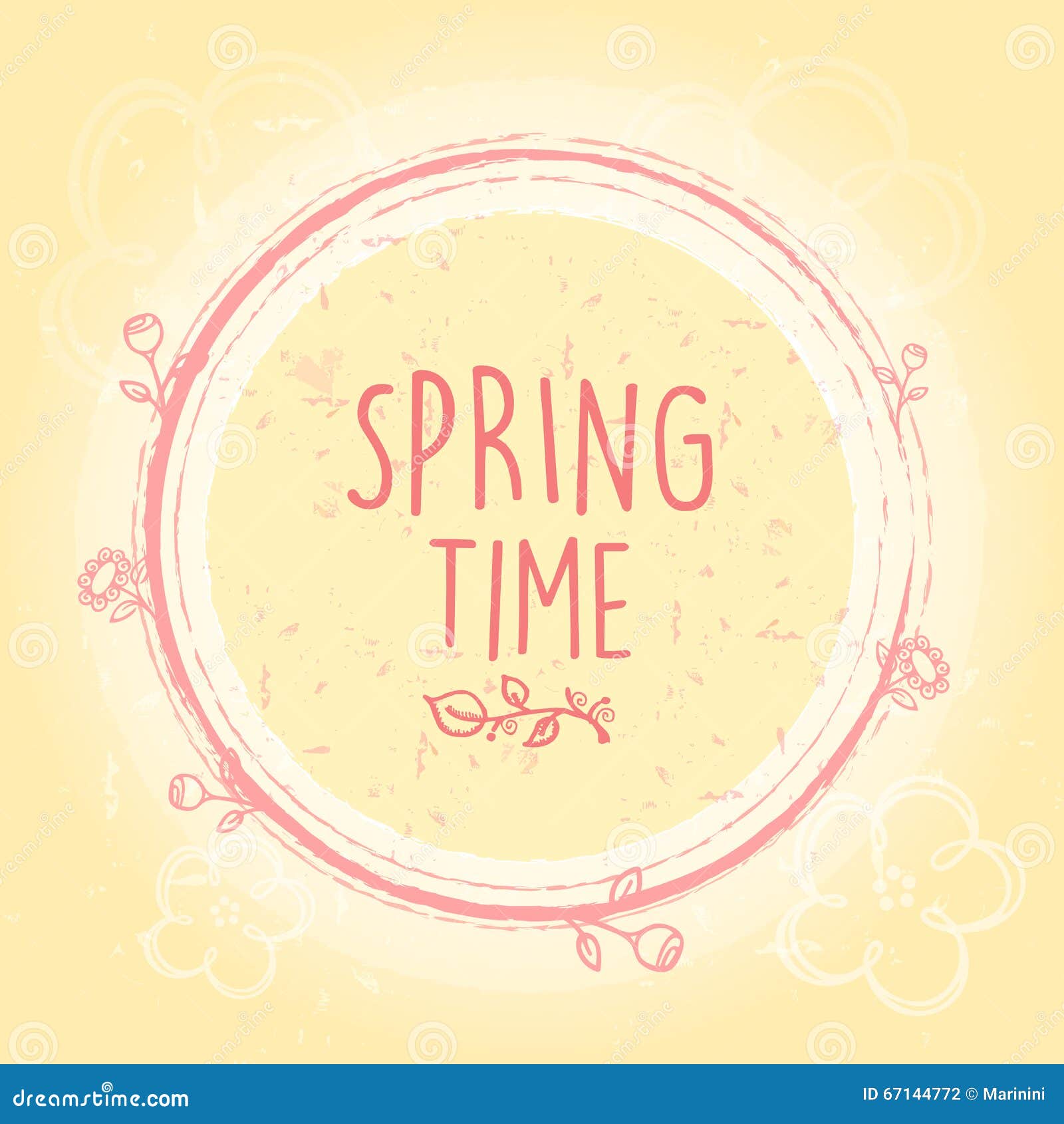 Spring Time in Circle with Flowers, Old Paper Background Stock ...