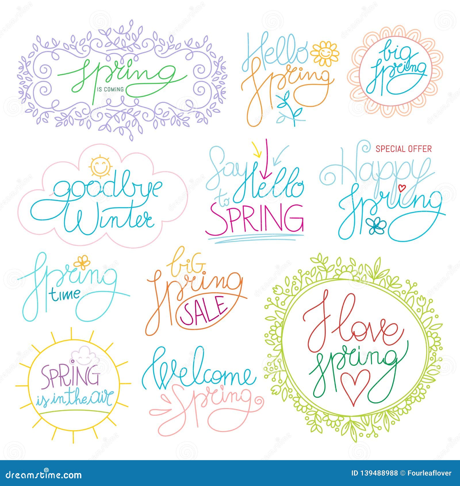 Spring Time Color Calligraphy Set Stock Vector - Illustration of ...