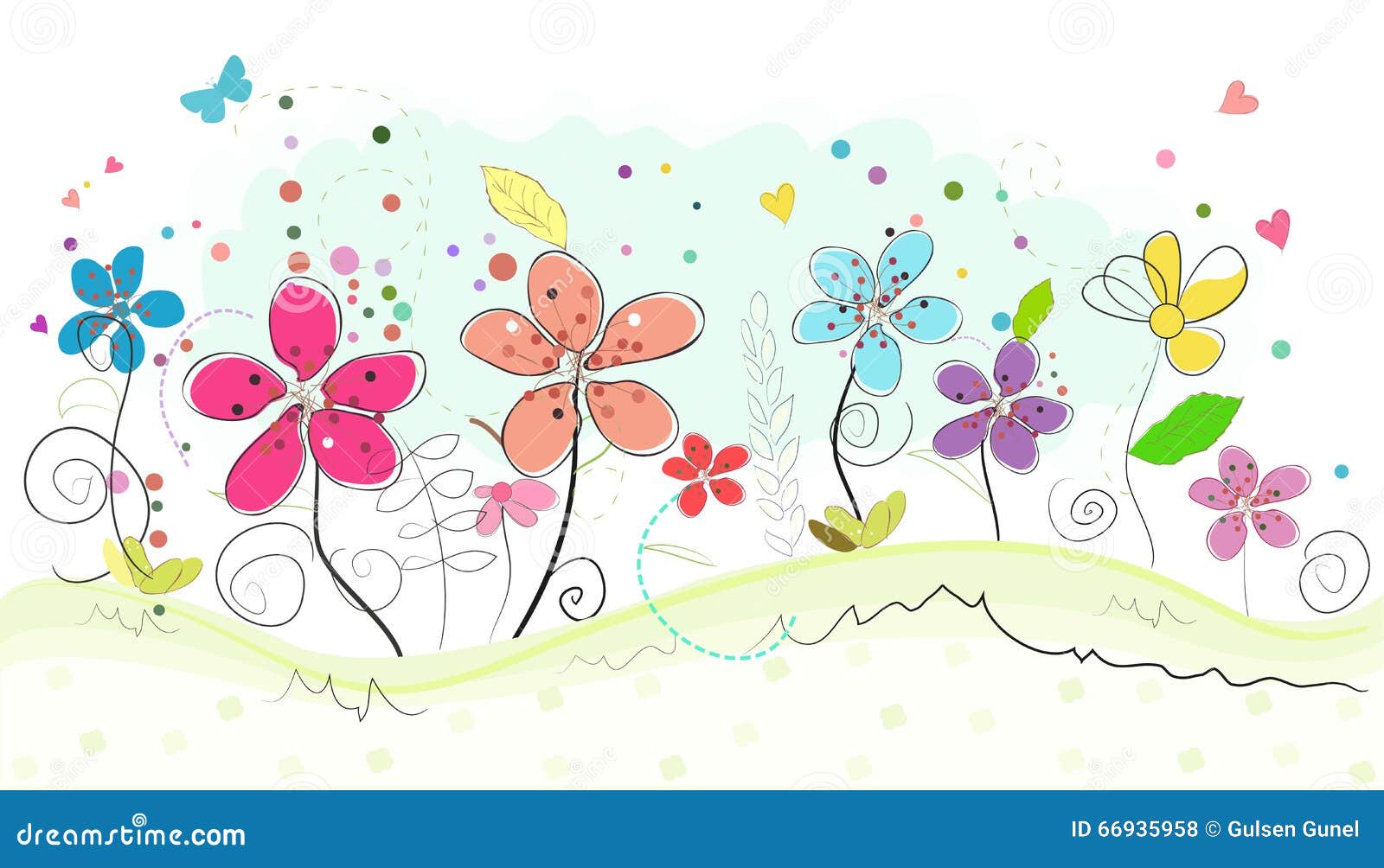 Spring Time Colorful Abstract Doodle Flowers Vector Background Stock ...