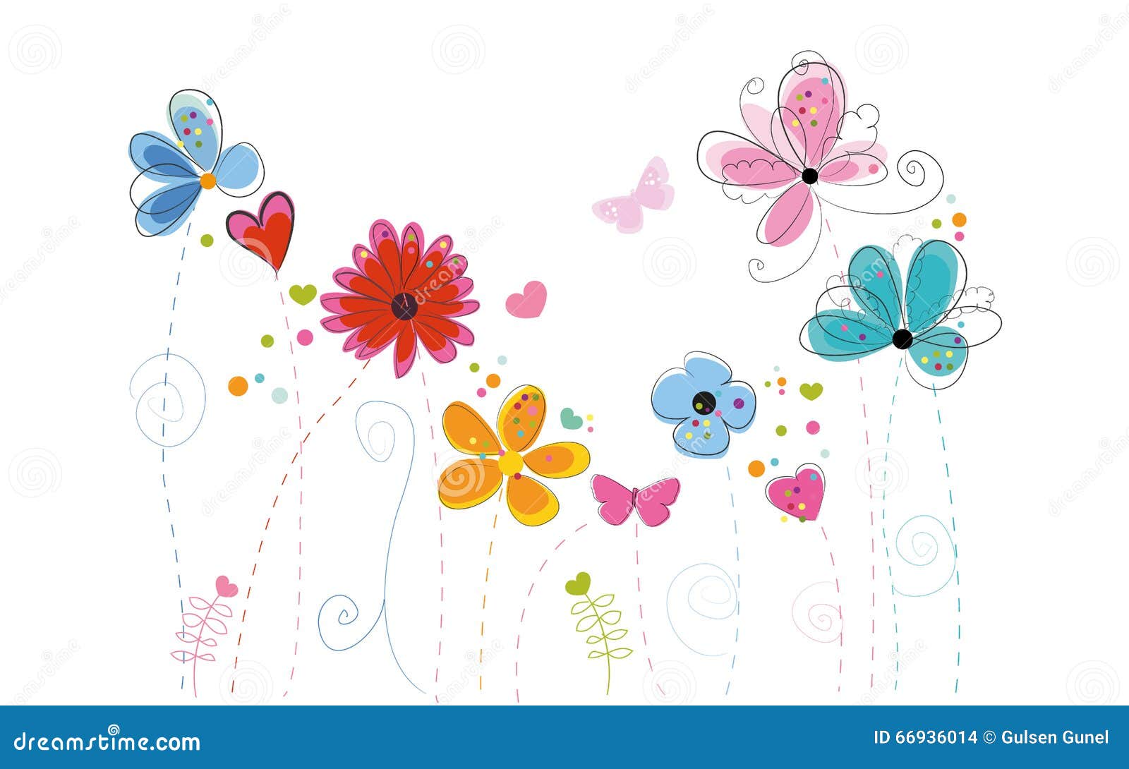 Spring Time Colorful Abstract Doodle Flowers Vector Background Stock ...