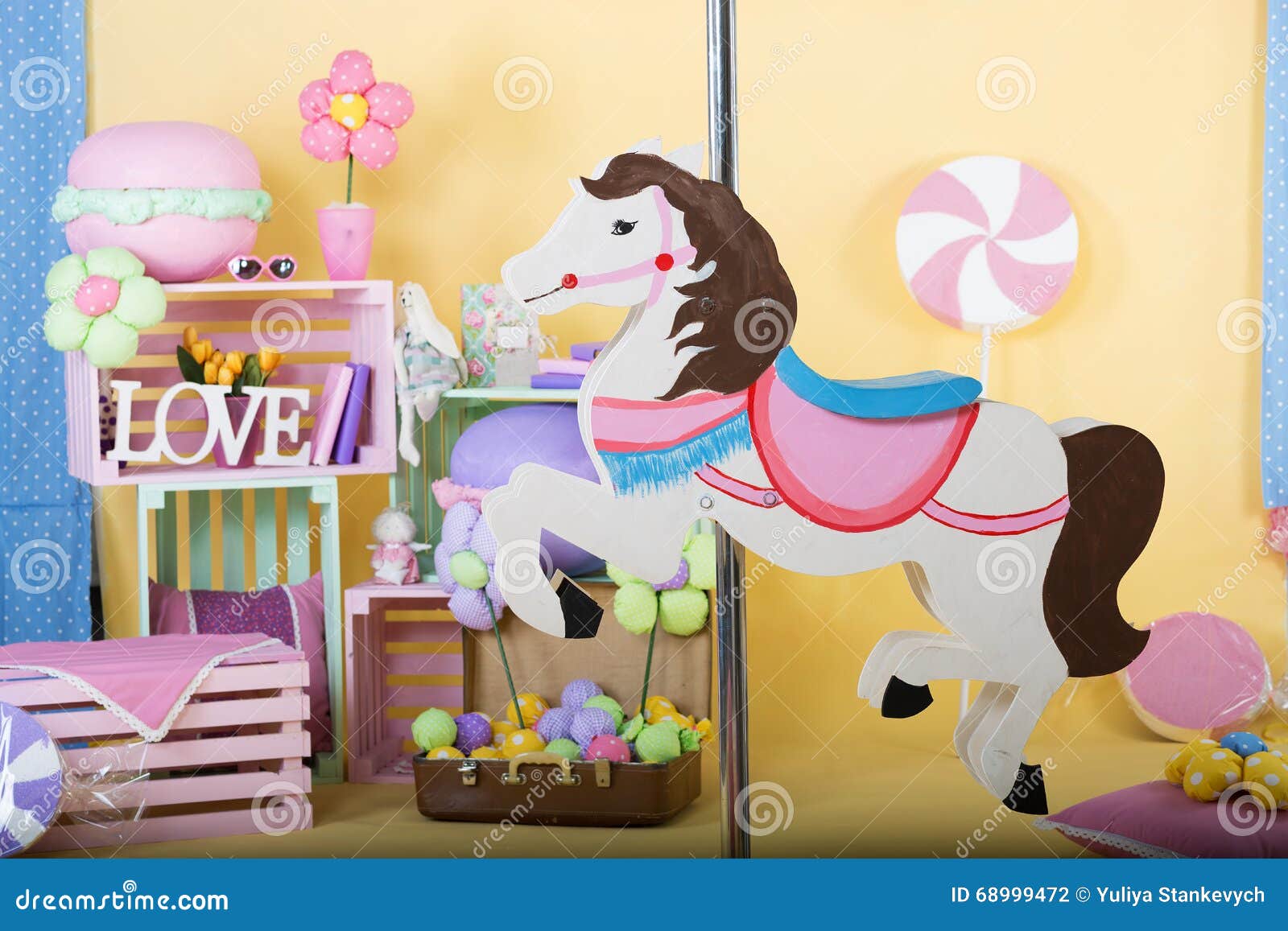 Spring time decor stock photo. Image of candy, pony, inscription - 68999472
