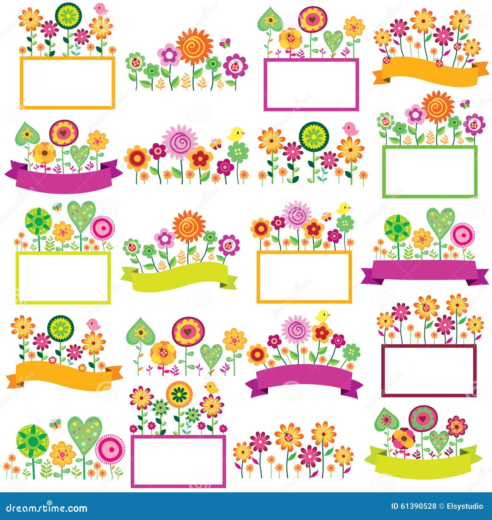 Spring Time Floral Frames Set Stock Illustration - Illustration of ...