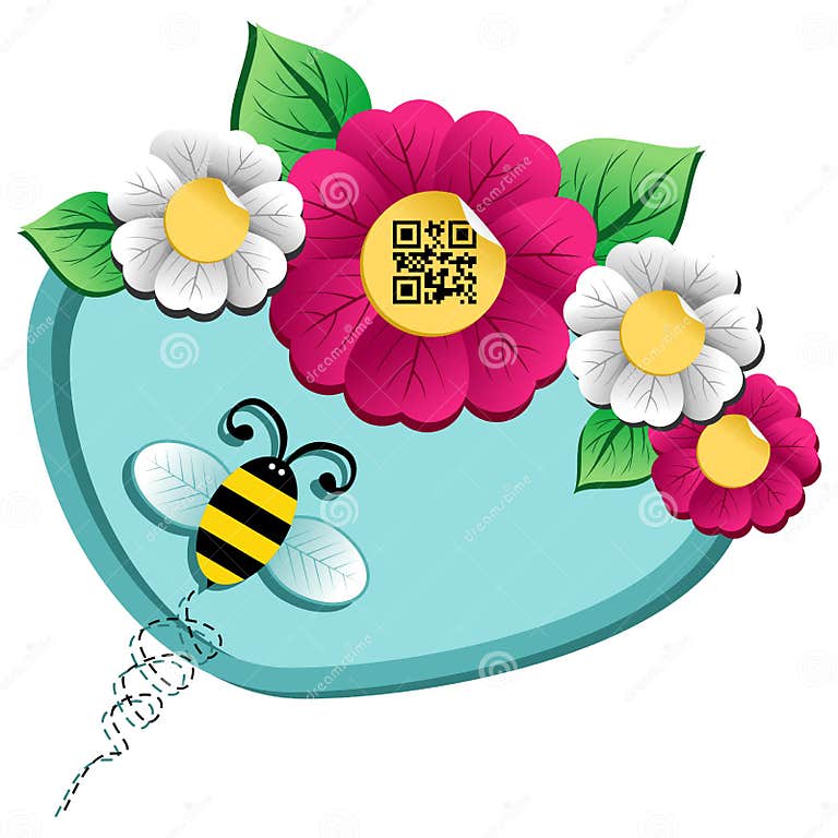 Spring Time Flower and Bee with Qr Code Stock Vector - Illustration of ...