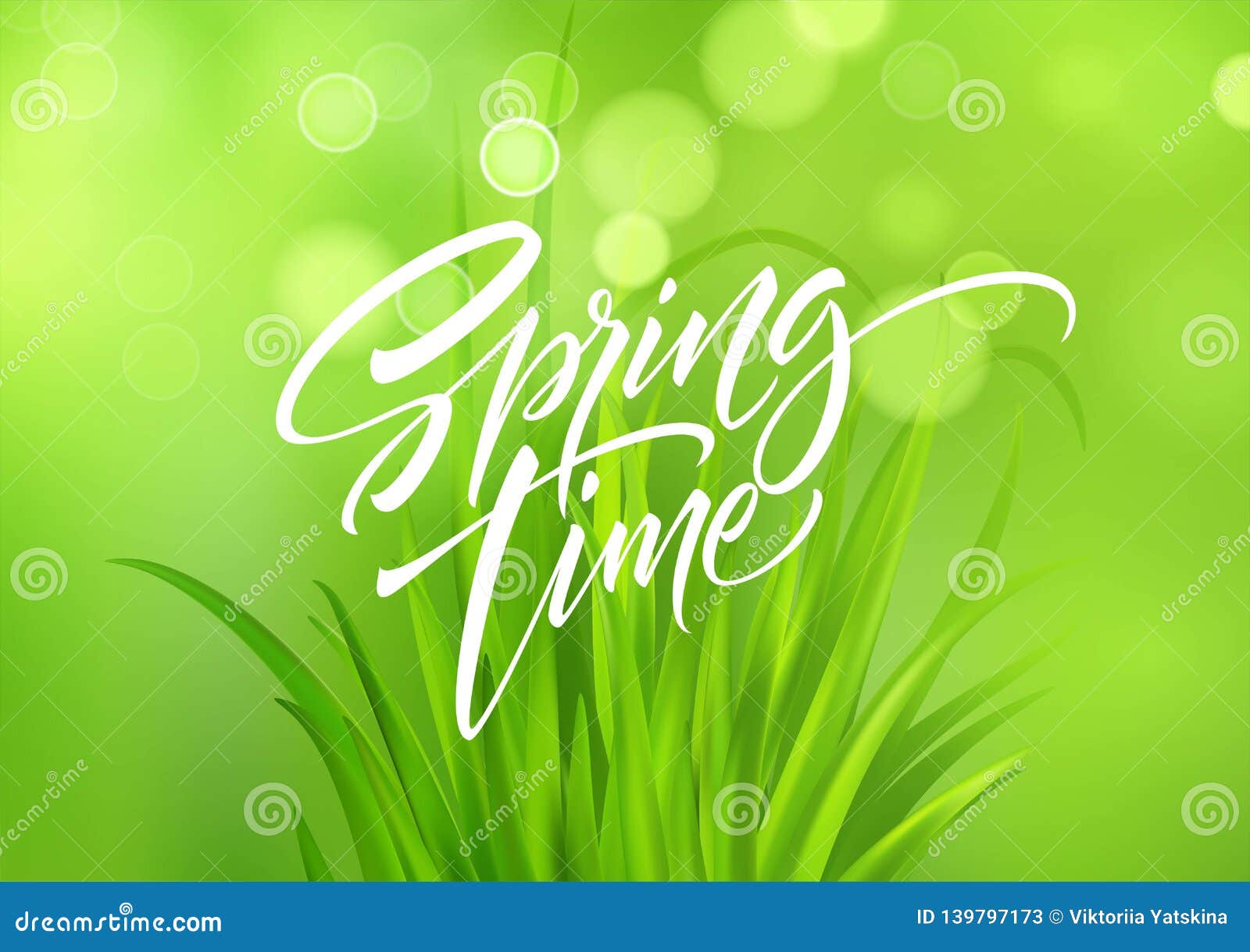 Spring Time Handwritten Calligraphy Lettering with Grass Background ...