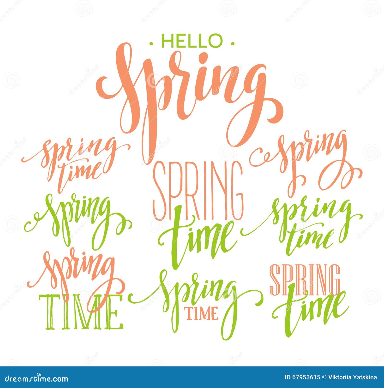 Spring Time, Hello Spring Lettering Set. Vector Illustration Stock ...